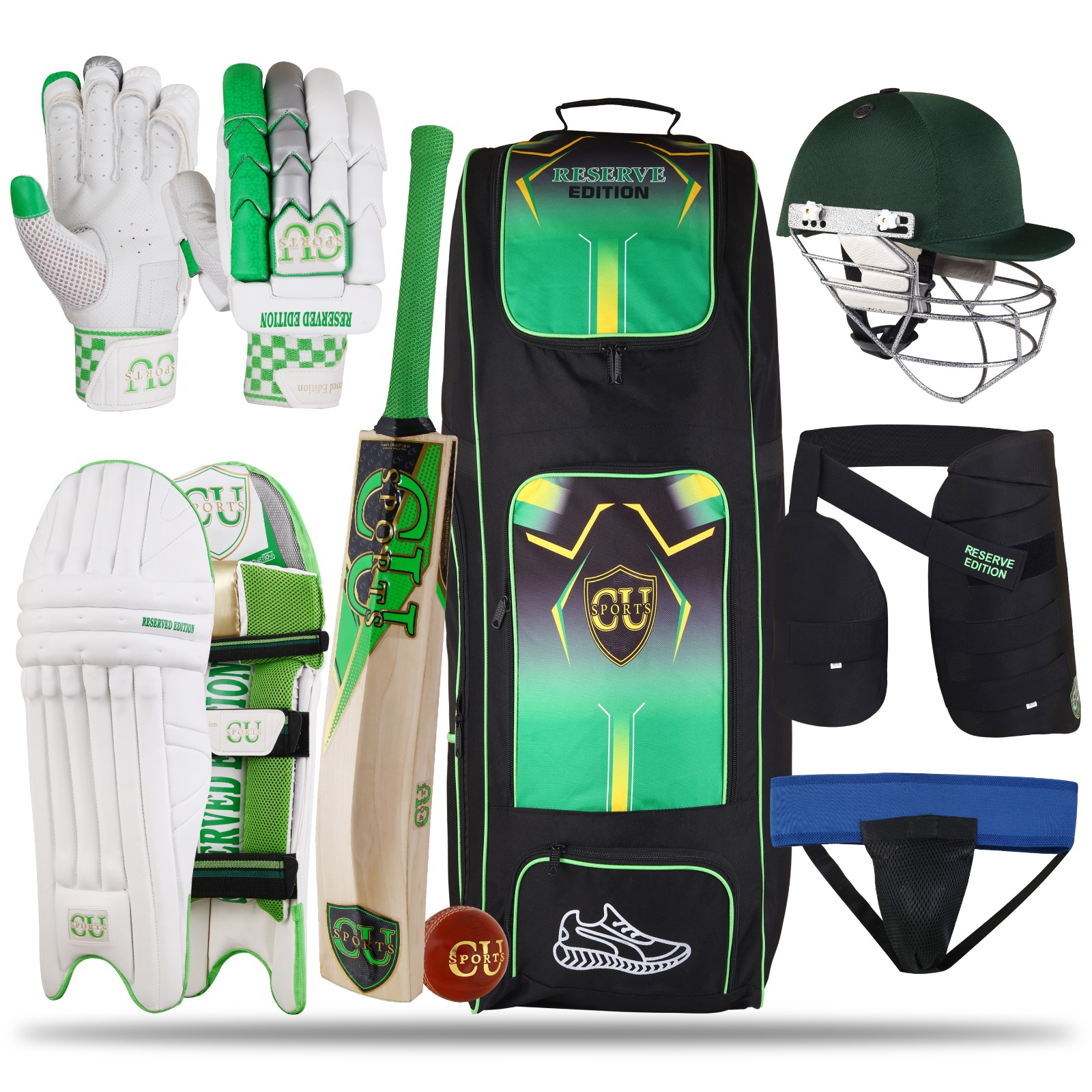 CU Full Cricket Reserve Edition Kit Thigh Guard Abdominal Guard Helmet ...