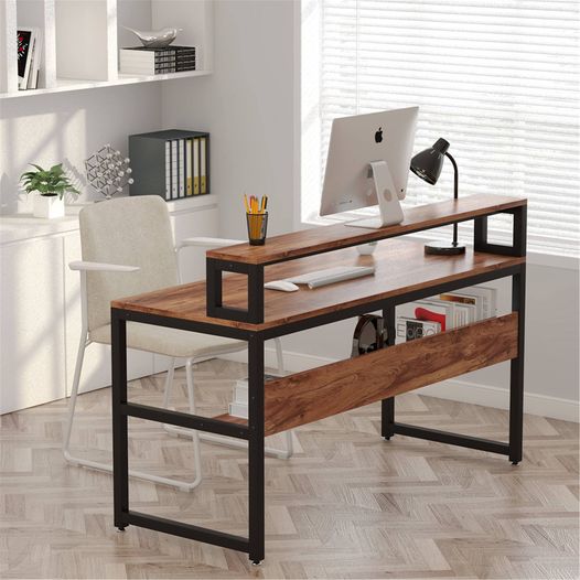 Office Table Work Desk Computer Laptop Table with Storage Shelves Study ...