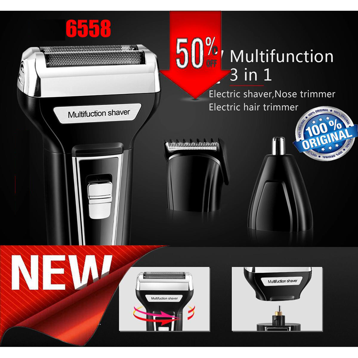 6558 Hair Clipper Razor Shaver Nose Trimmer 3 in 1 beard styling for ...