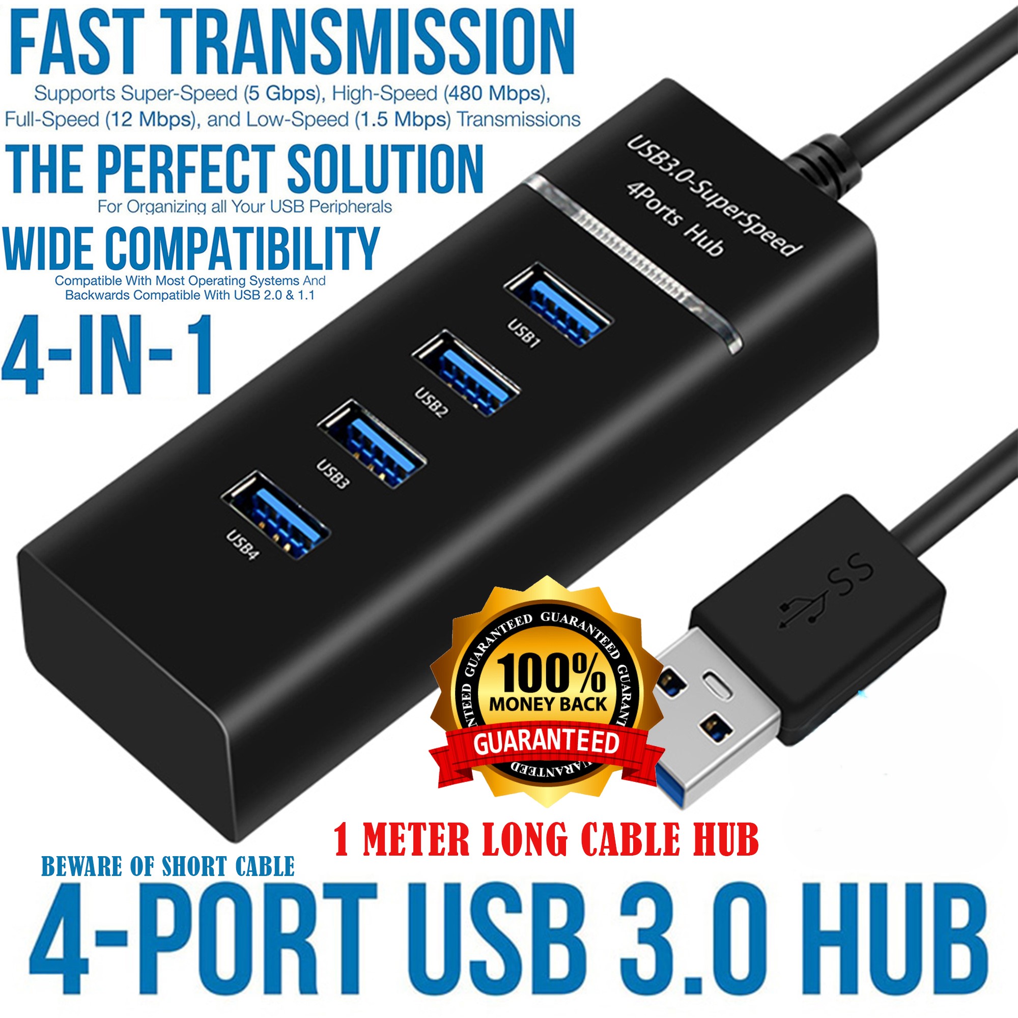 USB 3.0 Hub 4 Ports High Speed usb 3.0 port Hub Splitter Fast Data ...