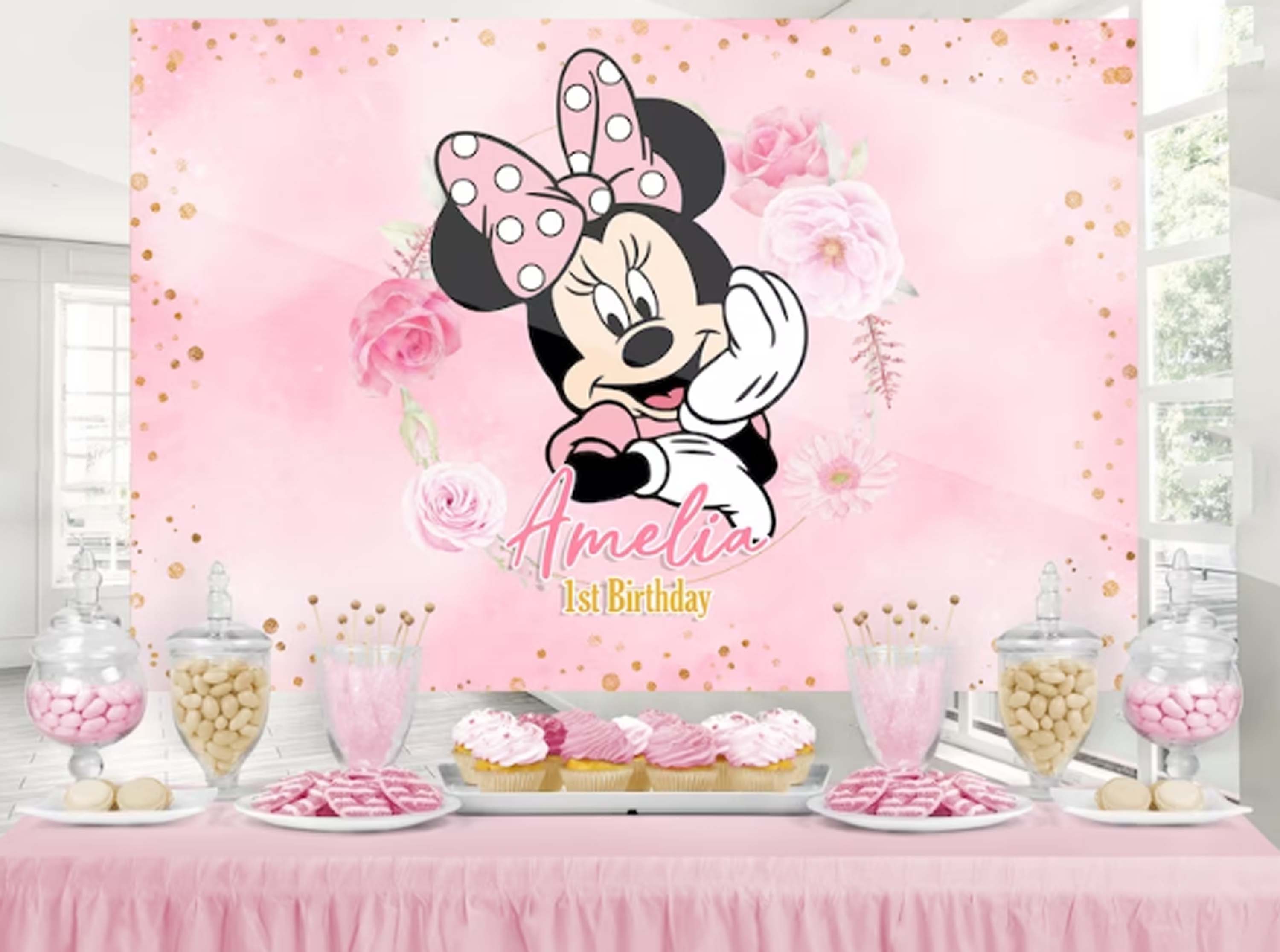 Minnie Mouse Pink Backdrop, Minnie Mouse Pink Banner, Minnie Mouse Pink ...