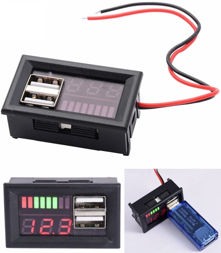 USB 5V 2.1A Car Voltmeter Voltage Meter Panel 12V 24V 36V 48V 72V Auto ...