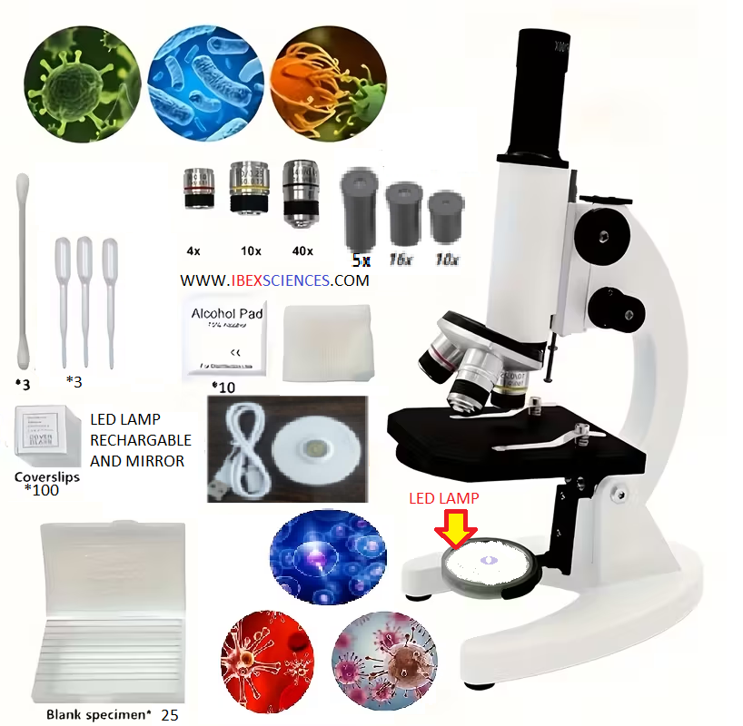 IBEX SCIENCES 40X-640X Magnification Portable Microscope with Black ...