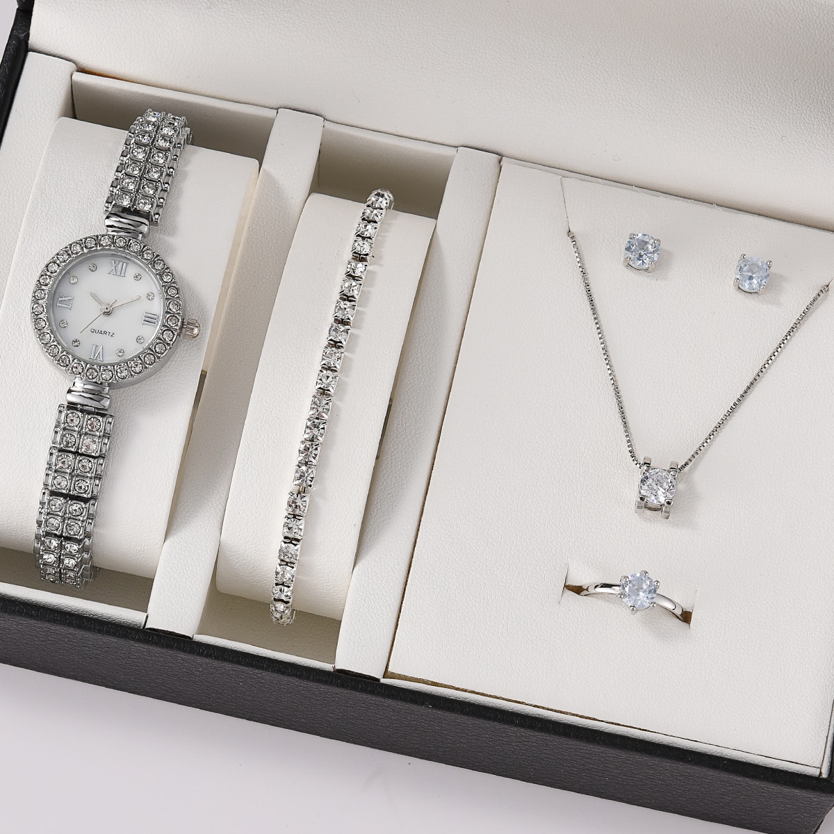 LooKeo Mall 6PCS Set Luxury Watch Women Ring Necklace Earrings ...