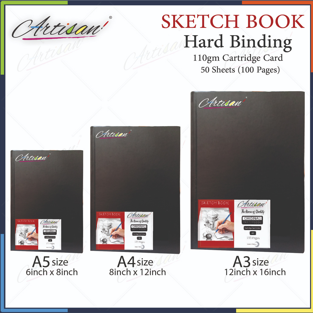 Artisan - Hard Binding Sketch Book, 100pages, size: A5, A4 & A3, Cartridge Paper 110grams ...