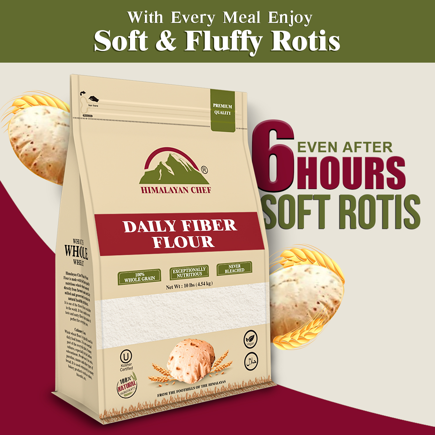 Himalayan Chef Daily Fiber Multivitamin Flour (Chakki Atta) - 4.5kg ...