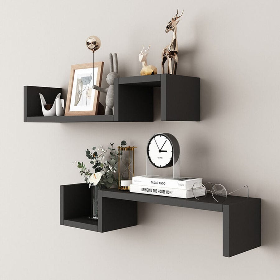 S Shape Floating Wall Shelves Set of1 nd 2 MDF Wall Mounted Shelf for ...