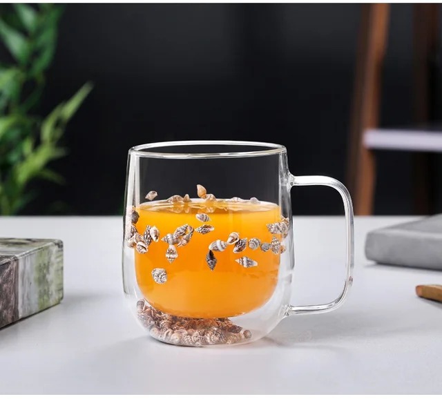 200ml Double Wall Glass Mug with Dry Flowers, Elegant Double Wall Glass ...