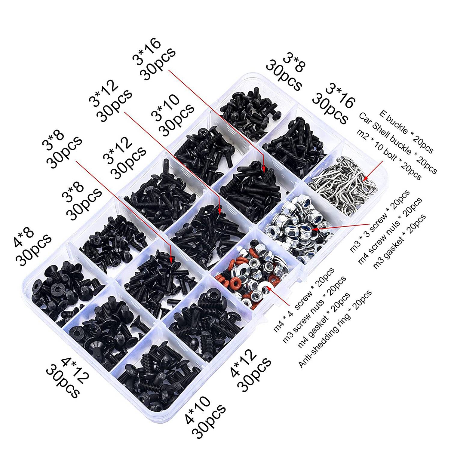 500PCS RC Car Screws Kit M3 M4 Hex Screws Nut Shell Buckle RC Repair ...