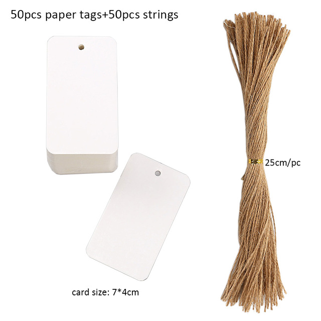 50pcs Kraft Paper Tags White Cardboard Cards with Strings Wedding ...