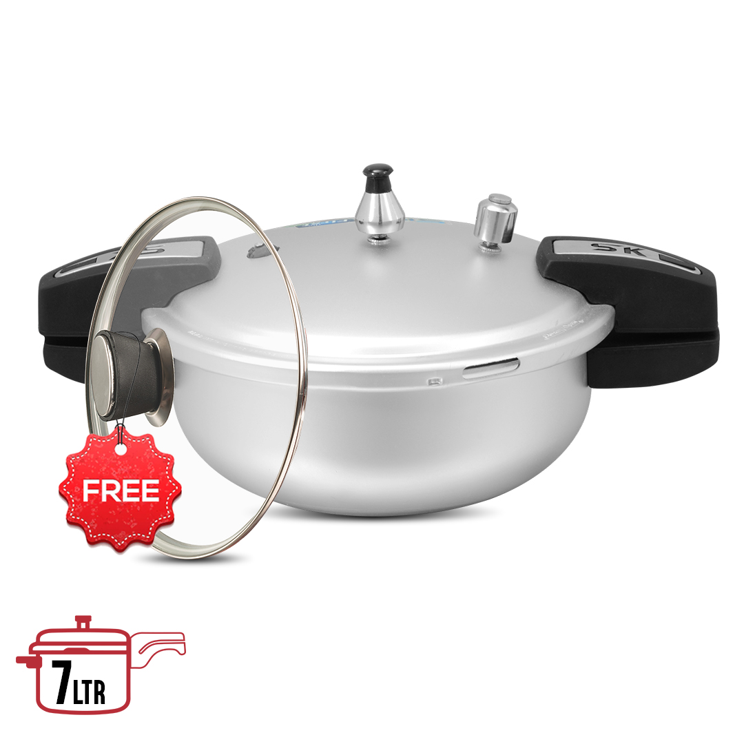 SK Cookware 7 Liter Zircon 2-in-1 Aluminum Pressure Cooker & Karahi/Wok ...
