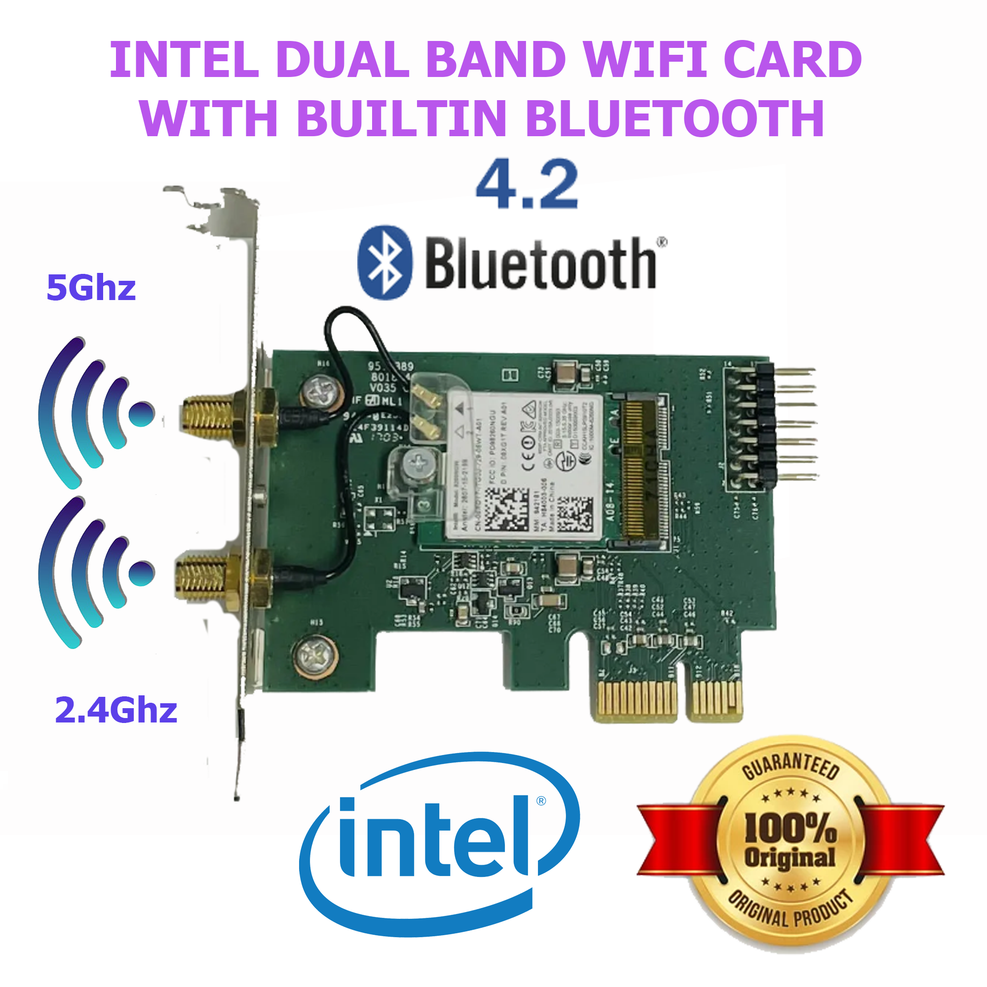 WIFI Dual Band PCI Card with Bluetooth 4.2 Integrated 2.4Ghz + 5Ghz ...