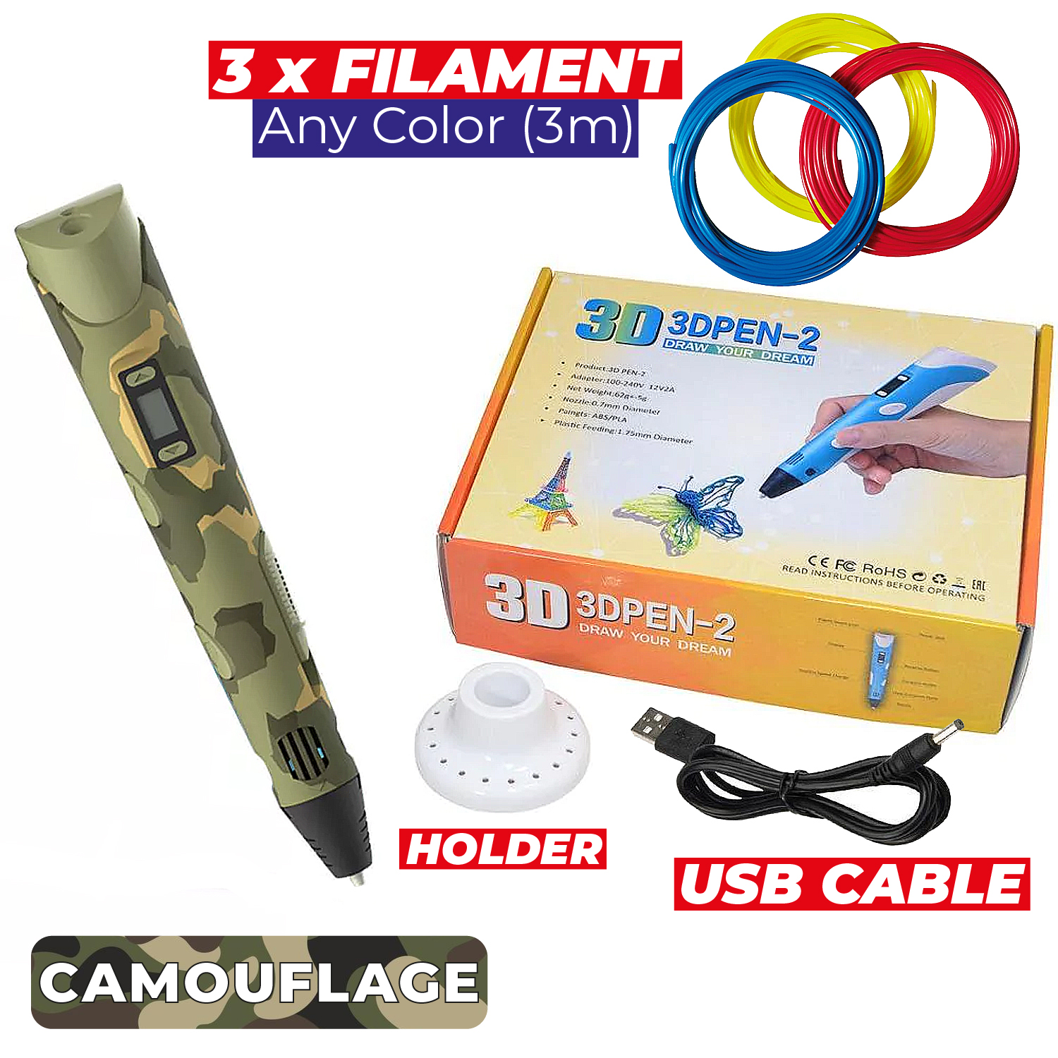 3D Printer 3D Pen for Kids 3D Printing DIY Drawing Pen LCD Display USB ...