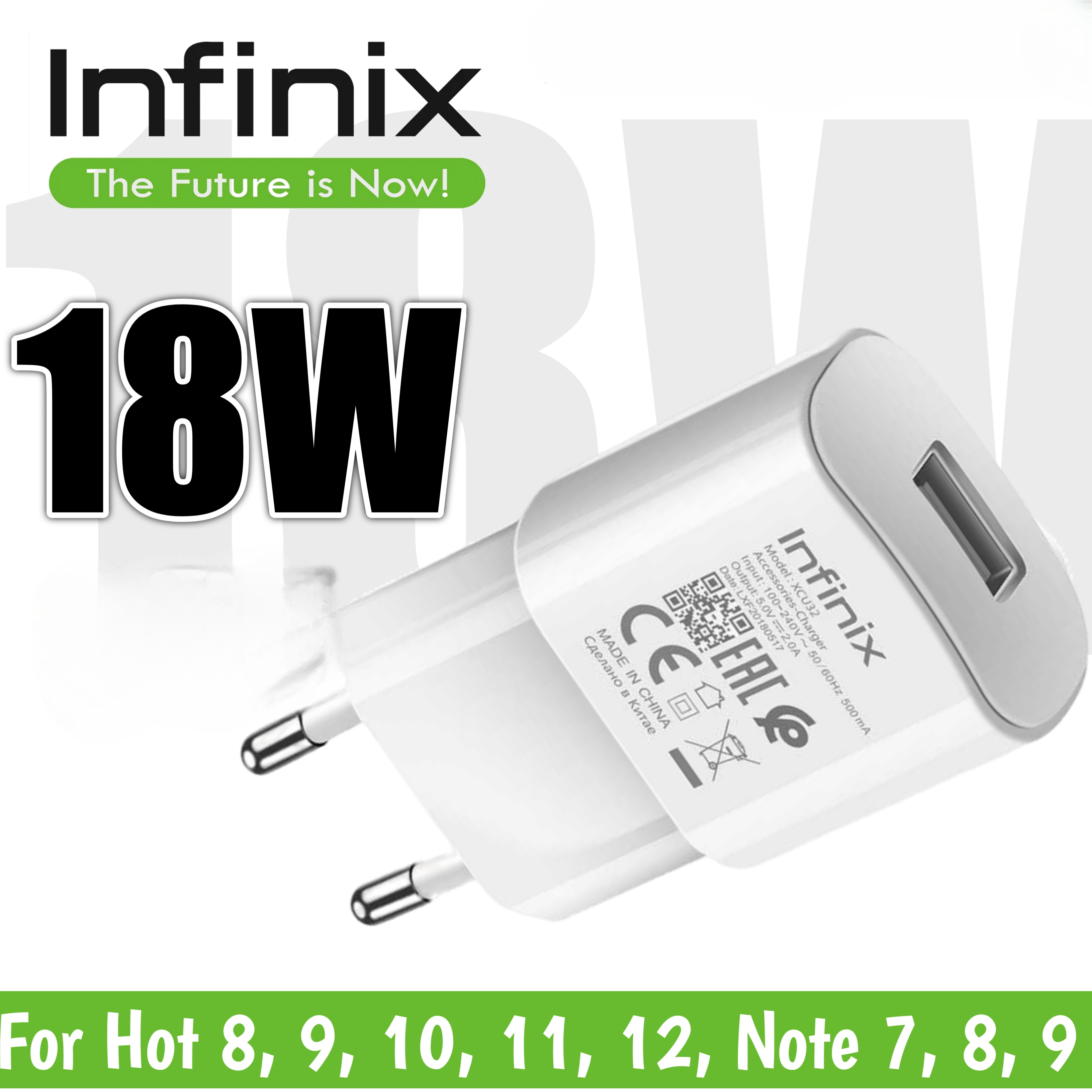 Infinix 18W Fast Charging Adapter for Note, Hot, Zero, and More - USB ...
