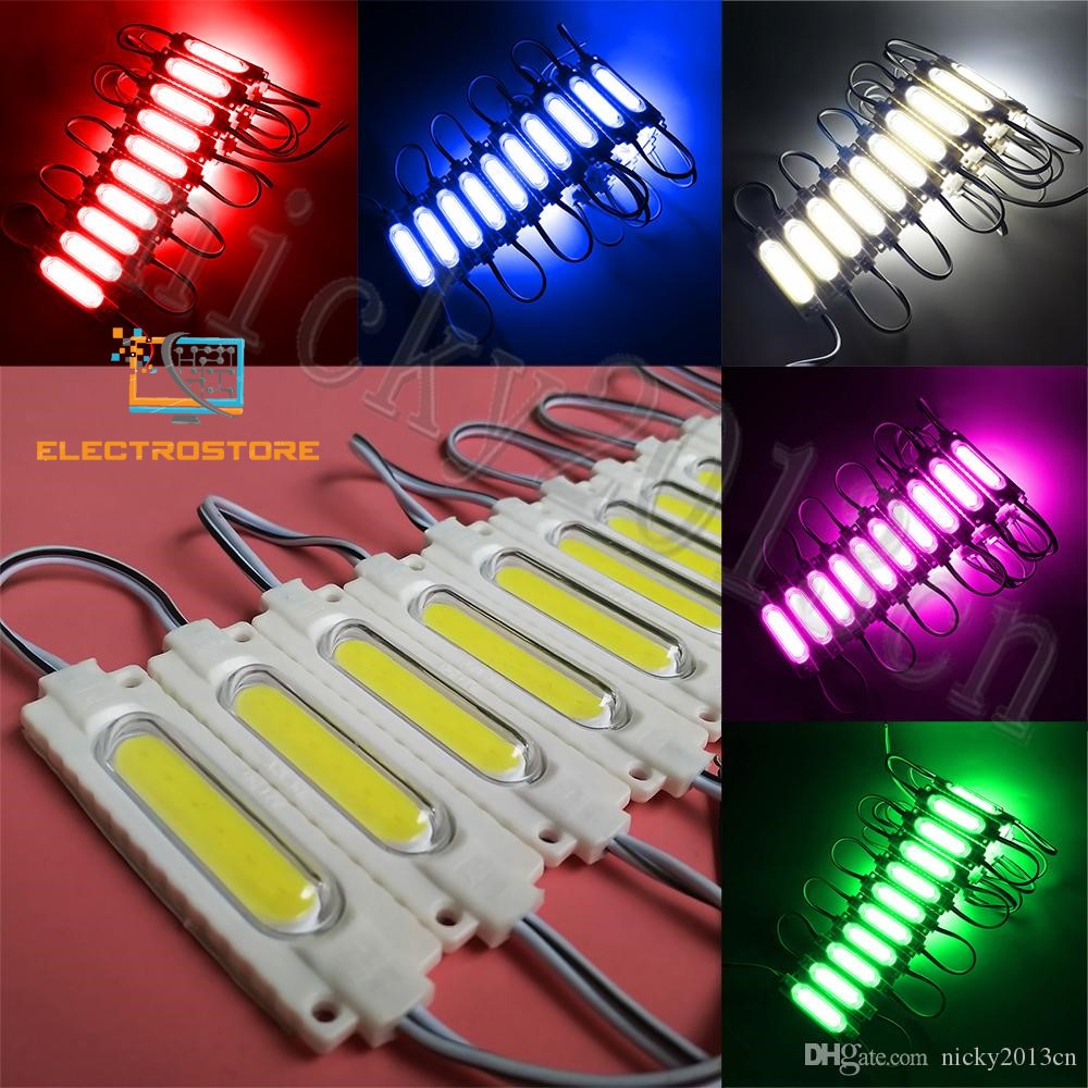 Pack of 10 - 12v COB LED Chip Light - Green Blue White Red decoration ...