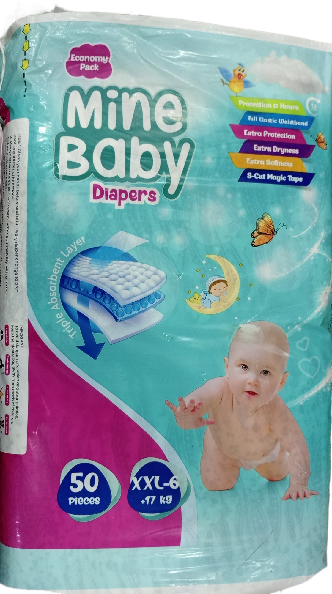 Mine Baby Diaper XXL Size-Best Quality Diapers-Economy Pack Double ...