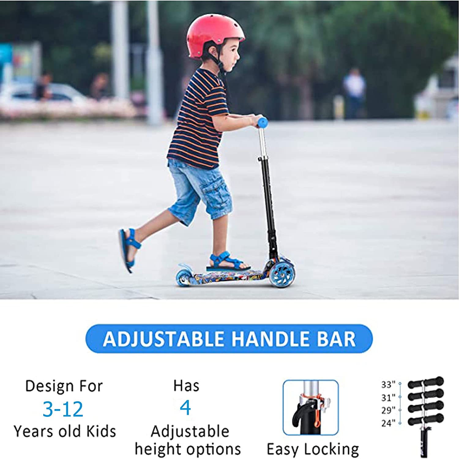 71Sports 3-Wheel Kids Scooter with Light-Up Wheels | Height-Adjustable ...