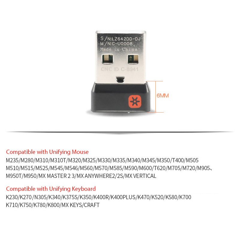 Wireless Dongle Receiver Unifying USB Adapter for Logitech PC Mouse ...