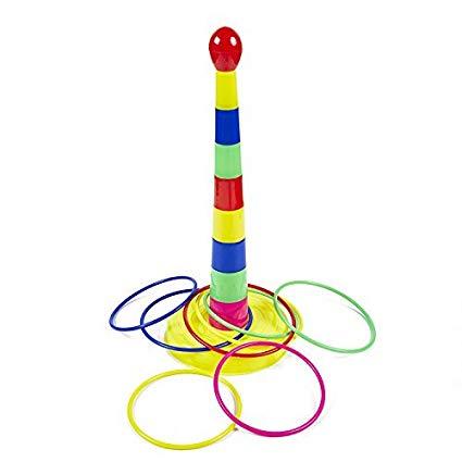 Plastic Ring Toss Tower Game Set - Includes 8 Color Rings & Collapsible ...