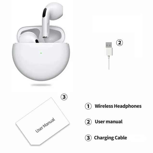 Pro6 Earbuds Wireless Earphones with Mic Touch Control Headphone Stereo ...