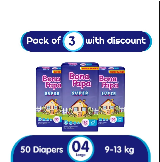 Pack Of 3 Bona Papa Super Baby Diaper-Large Size- Packs 50Pcs With ...