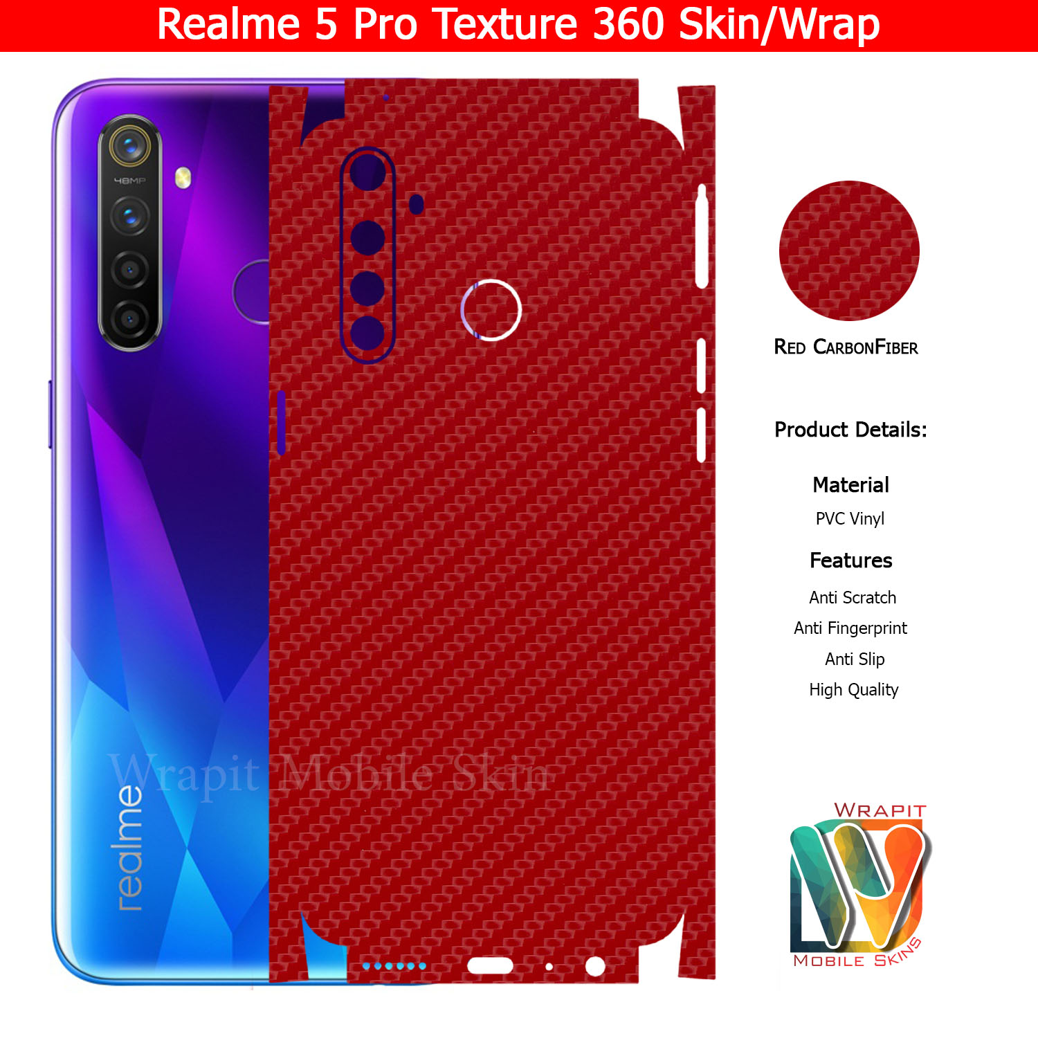 Real.me 5 Pro Skin / Wrap 360 Protection Carbon fiber/ Matte ...