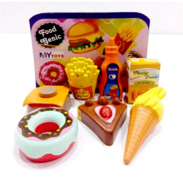 Fast Food Toys Doughnut Ice-Cream Burger Pizza Kitchen Pretend Play set ...