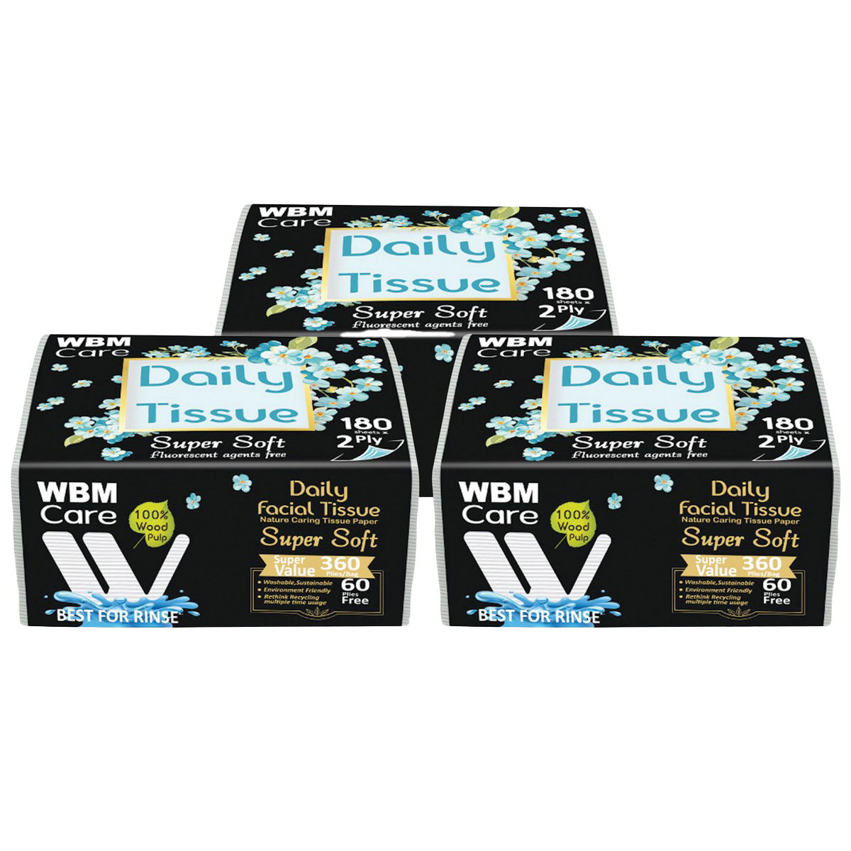 Pack of 3 WBM Facial Tissue Paper - 220s (2 Ply) | Daraz.pk