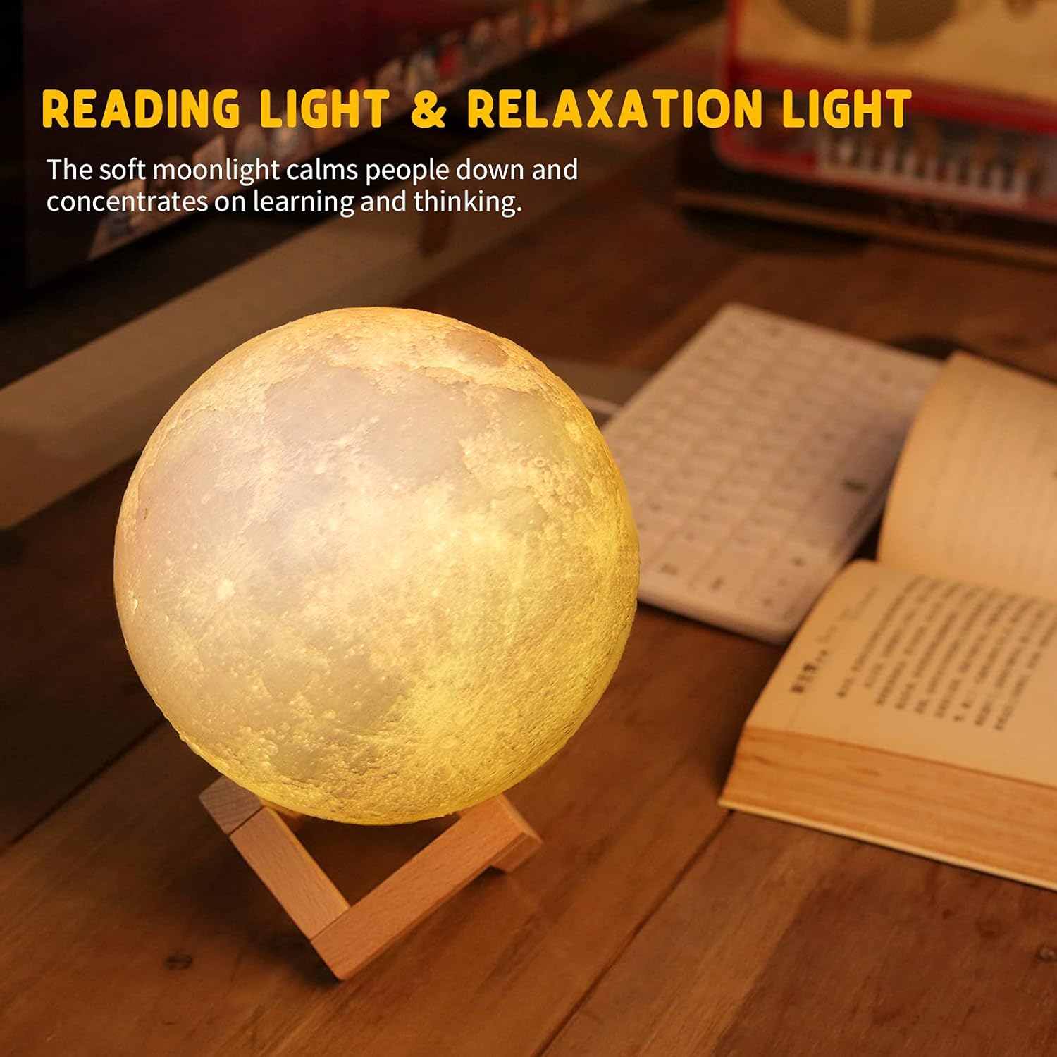 Moon Lamp,3D Print Moon Light with Stand Remote USB Rechargeable 16 ...