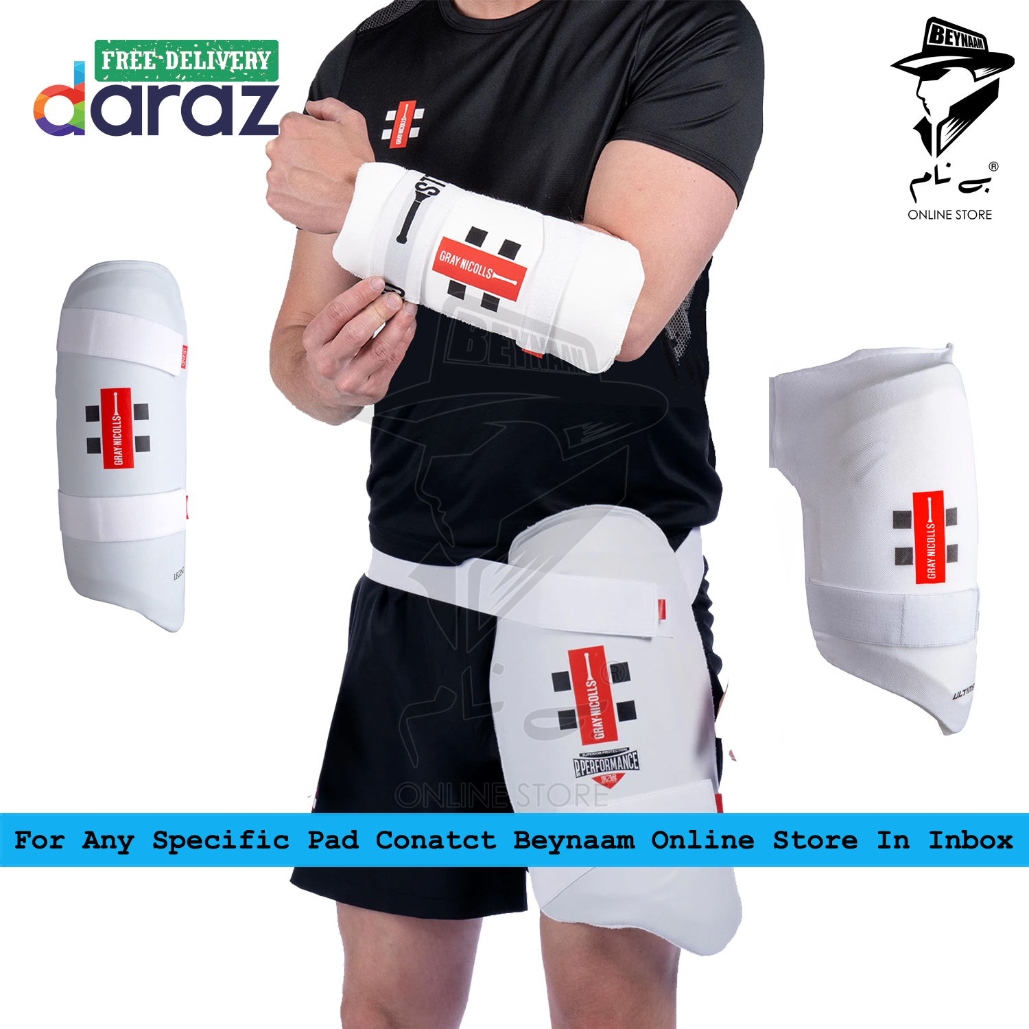 Gray Leg and Elbow Pad Cricket set Original Thigh and Armguard safety ...
