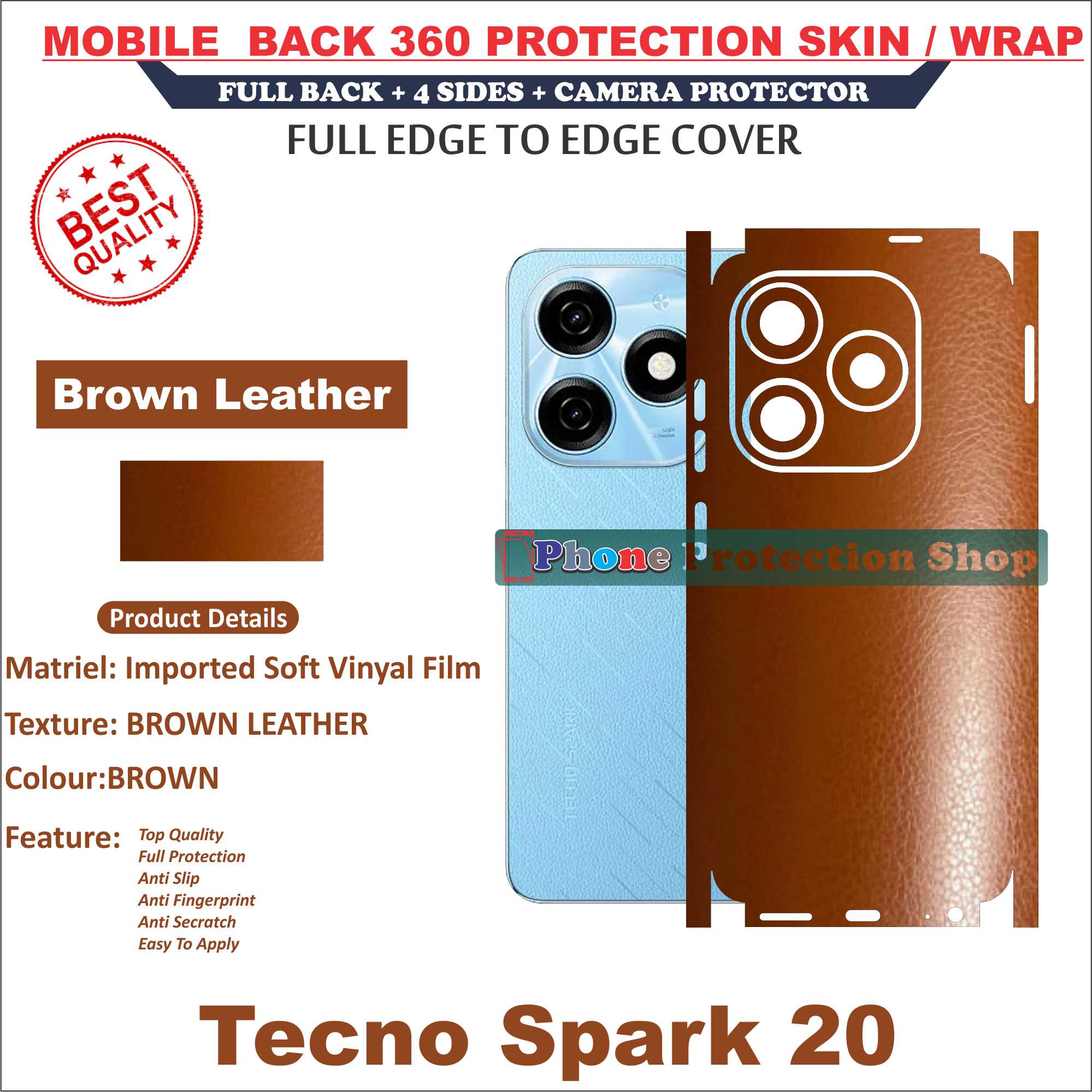 Tecno Spark 20 full Back 360 Protection skin wrap with sides and camera ...