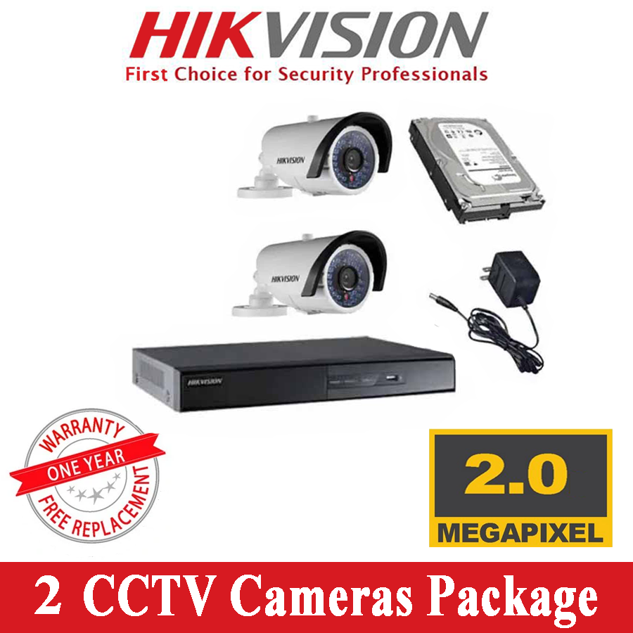 HIK Vision 2 HD CCTV Cameras Package, 2.0MP I.R Night Vision, DVR, Hard ...