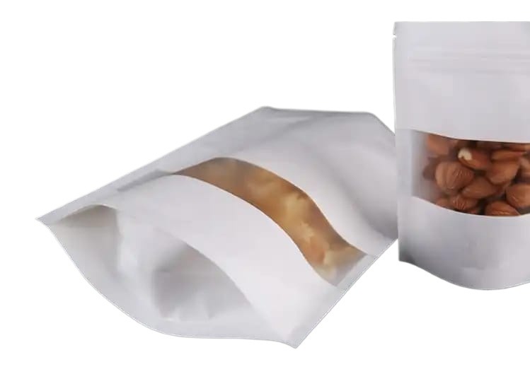 Pack of 10 Stand Up Kraft Paper Pouches with Windows Snack Food Ziplock ...