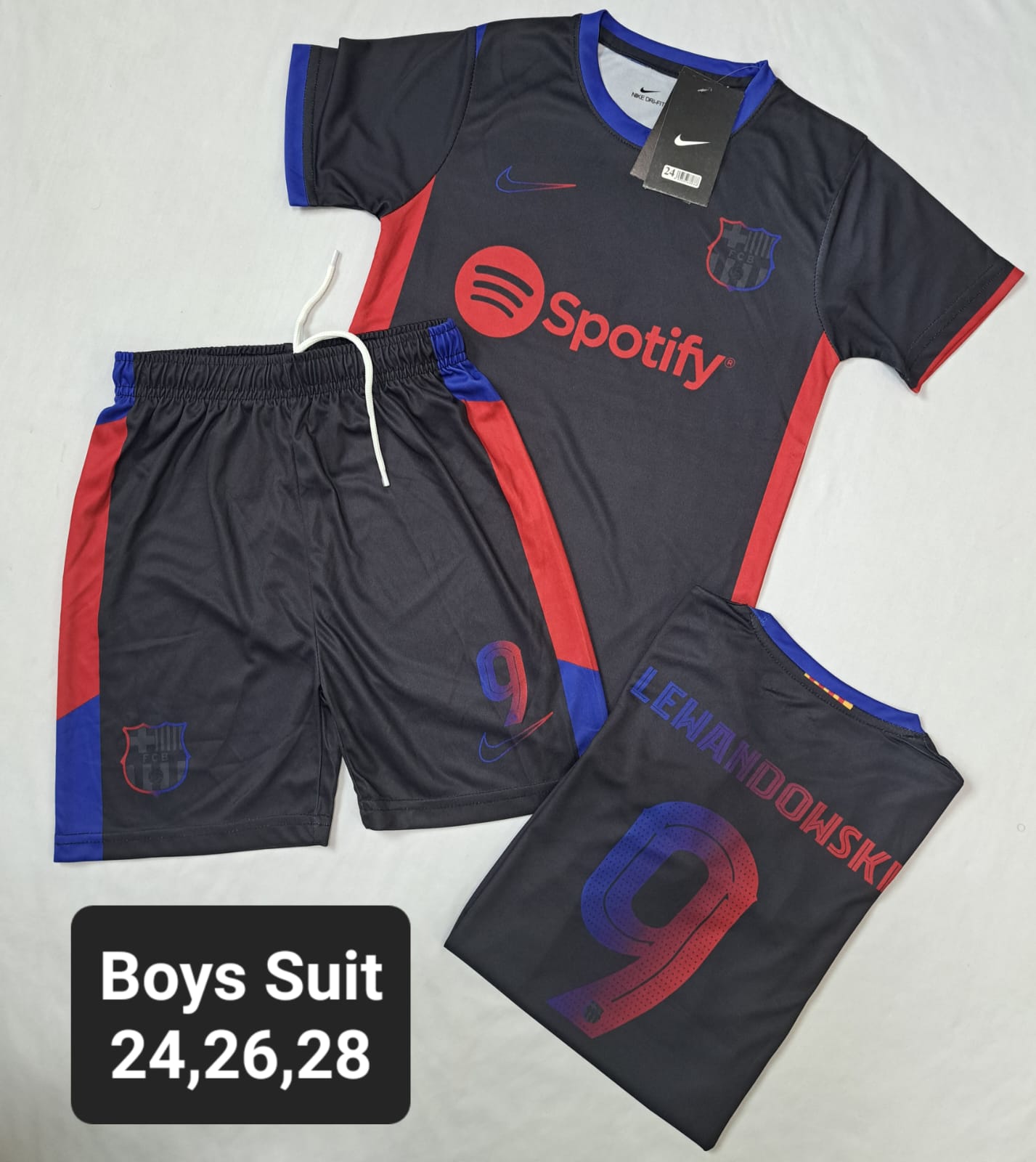 Lewandoski Barcelona Away Kids Kit 24-25 Black | Daraz.pk
