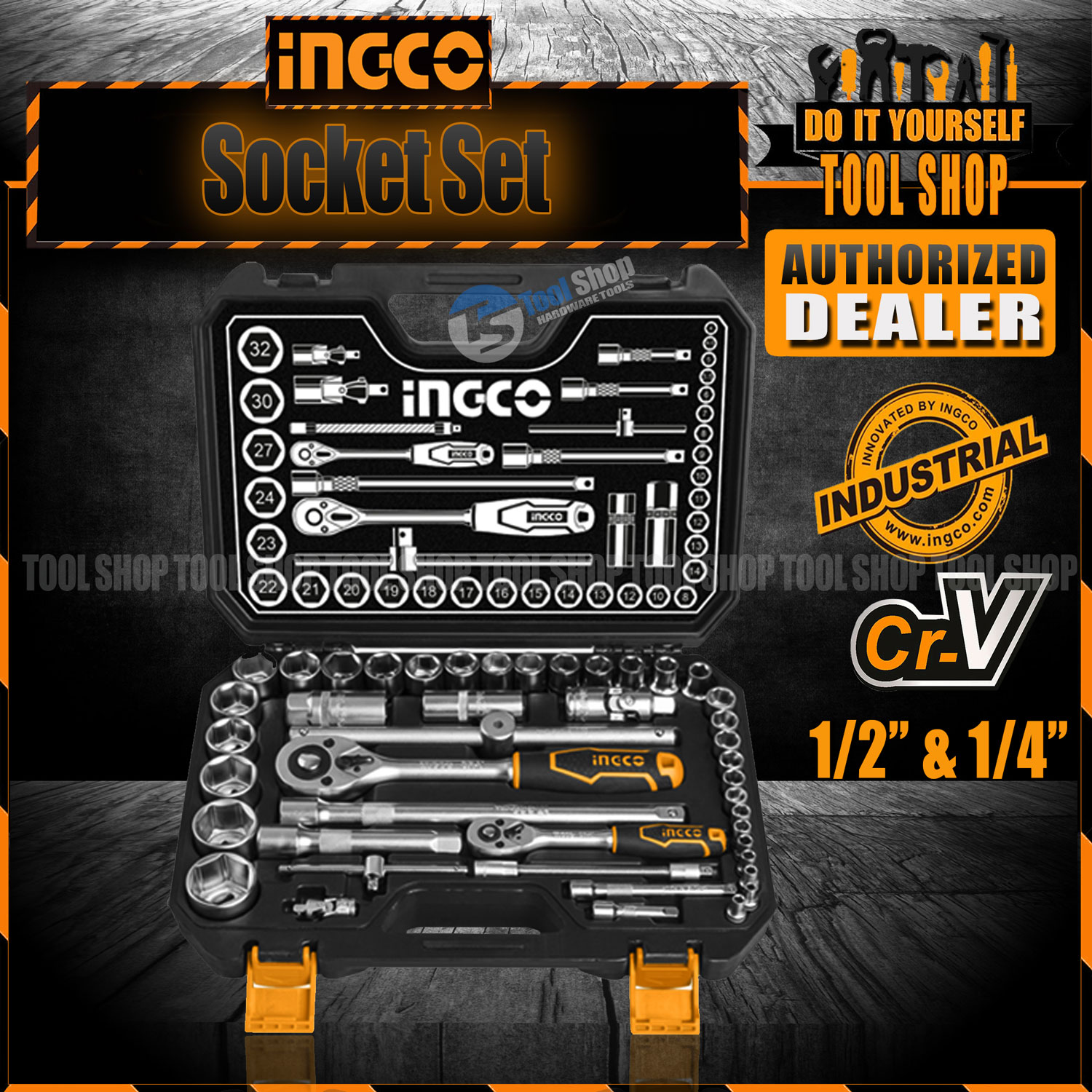 Ingco Original - 44Pcs 1/4"+1/2" Ratchet Socket Set - CrV - Industrial ...