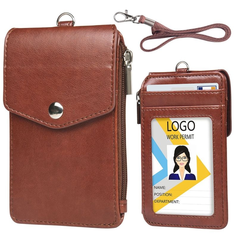 1PC Women Men Work Credit Card Holder Wallet with Neck Strap Zipper ...