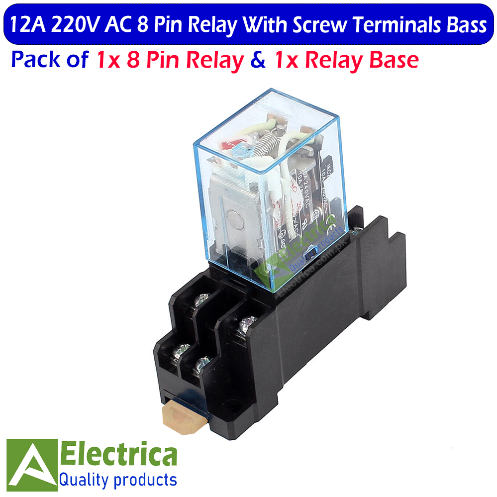 1 pair of 8 Pin 12A Coil 220V AC Relay and 8 Screw Terminals Base 220v ...