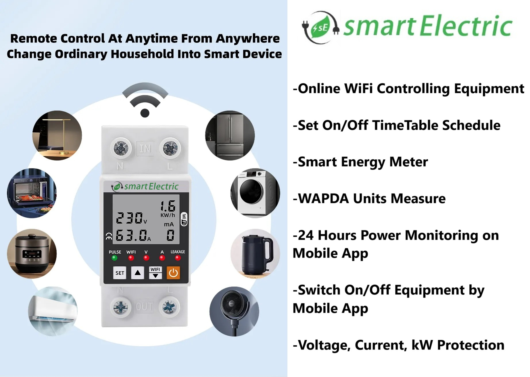 Smart WiFi Energy Meter, Home Appliance Remote Control, Mobile WiFi Voltage Current Protector ...