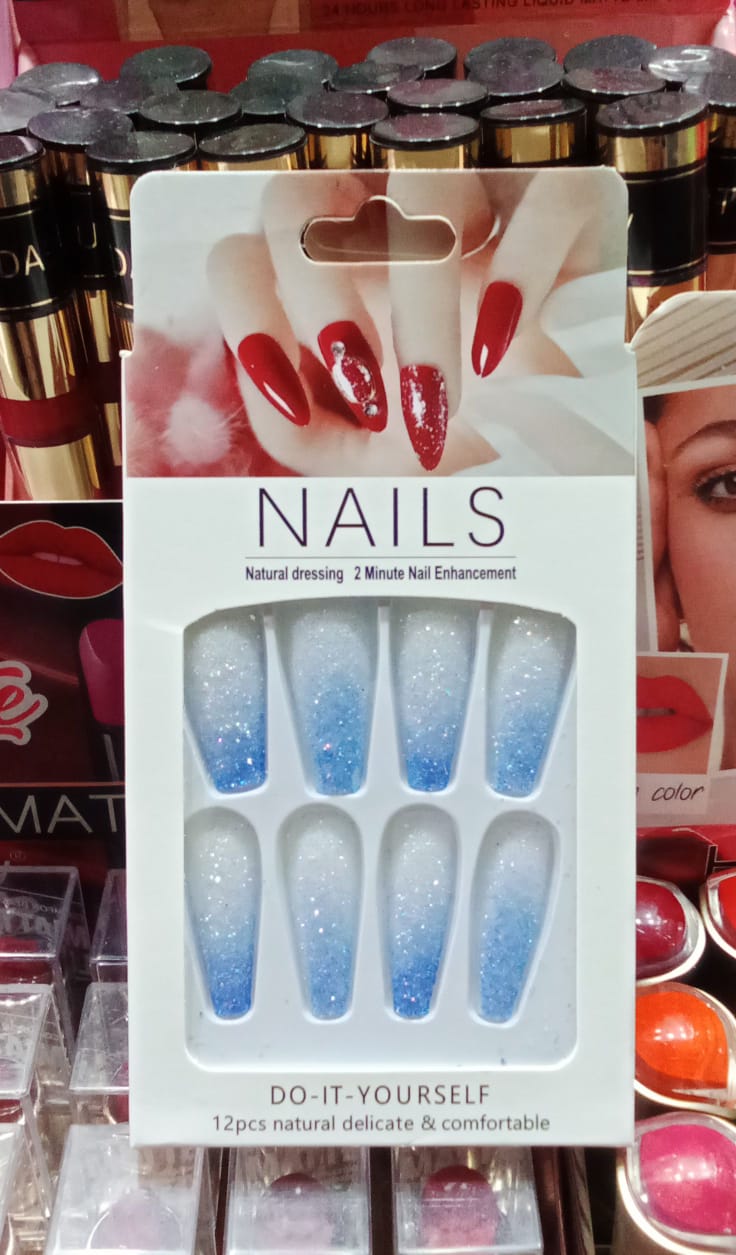 12 pcs Coffin Shape Color Full Nails, For Girls, Artificial Nails ...