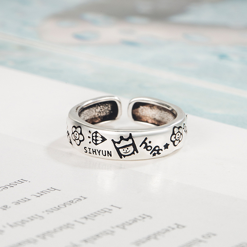 Vintage Flower Little Prince Graffiti Open Ring Female Fashion ...
