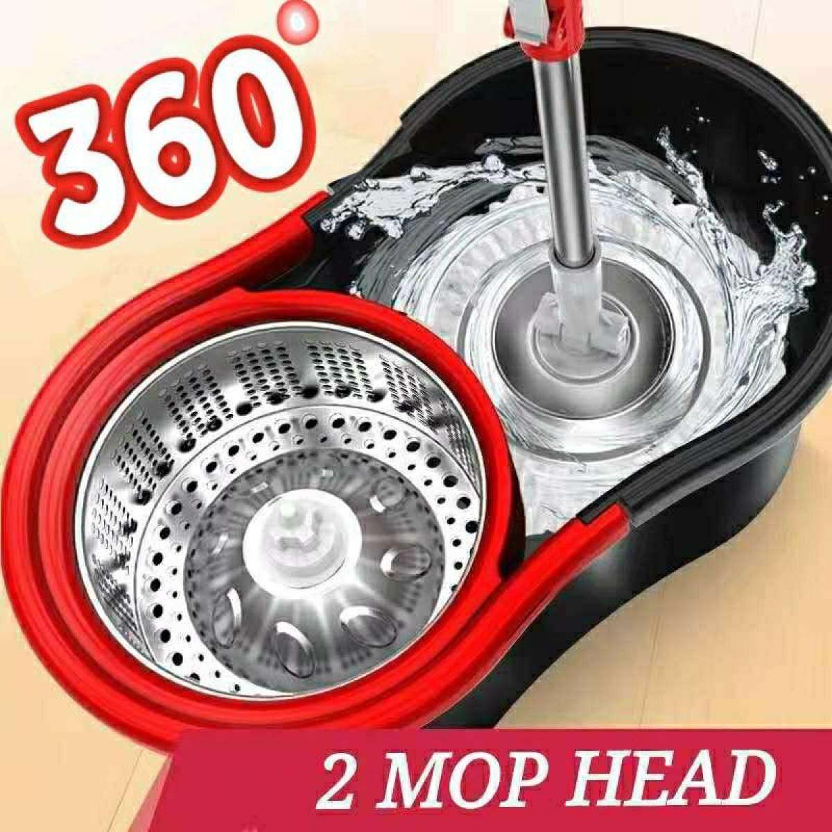 360 Super Spin mop Stainless Steel Basket + 2 Mop Heads - Black | Daraz.pk