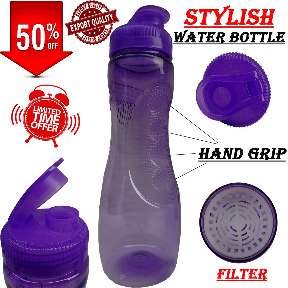Drinking Water bottle Transparent Plastic Sports Flip with filter 1 ...