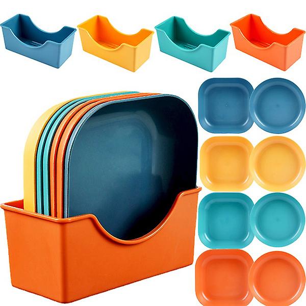 8pcs Multi Color Plate Set With Stand Unbreakable Dinner Plates Snacks ...