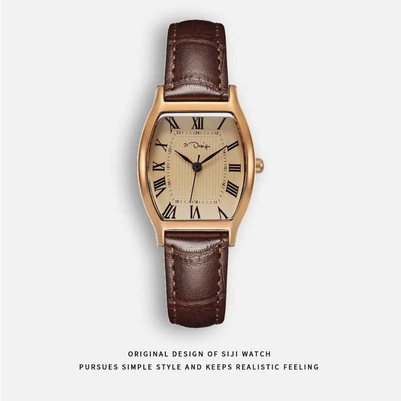 Four Seasons Watch Female Retro Art Ins Wind Belt Bucket Square Simple ...