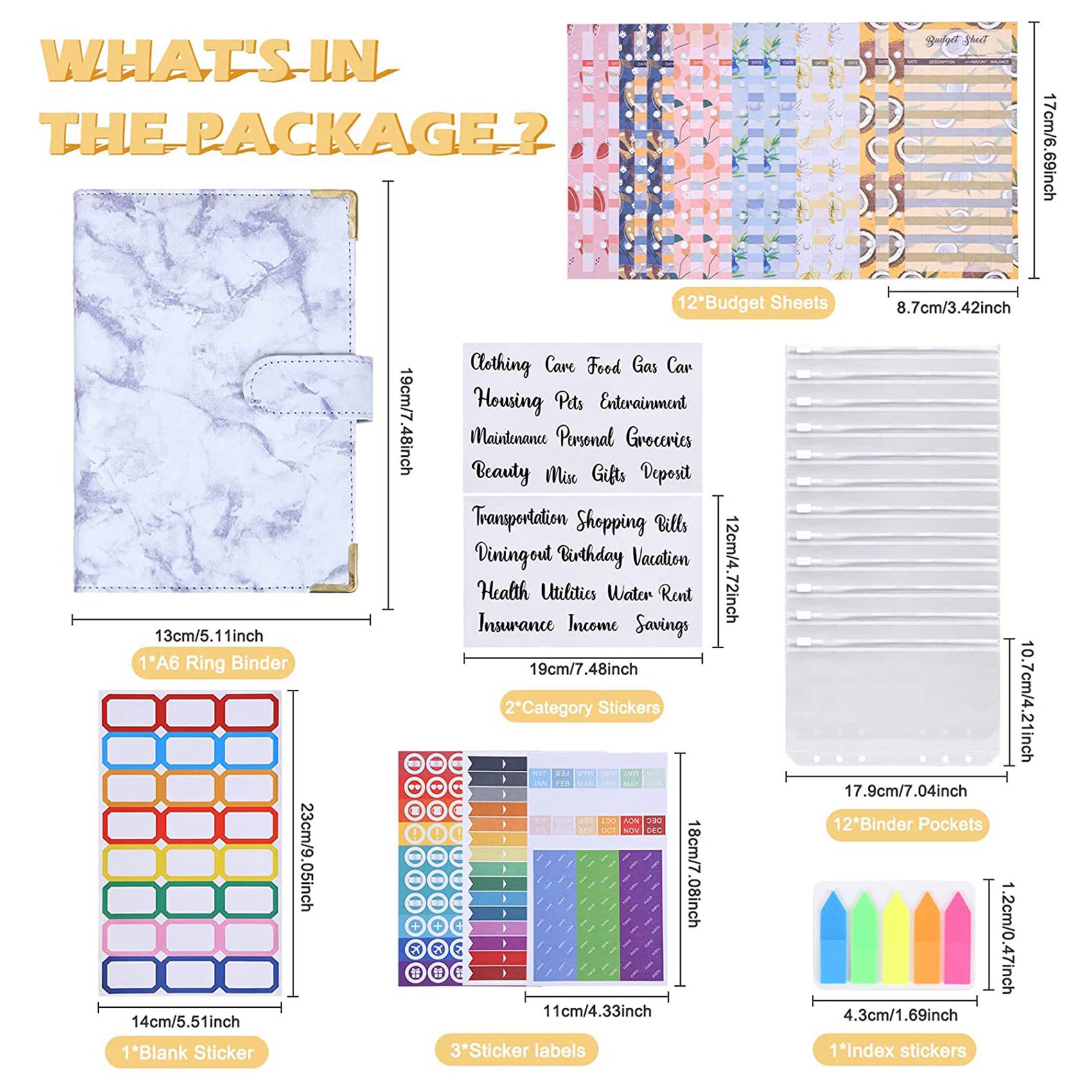 A6 Binder Notebook, Marble Ring Binder with Clear Plastic Binder Covers ...