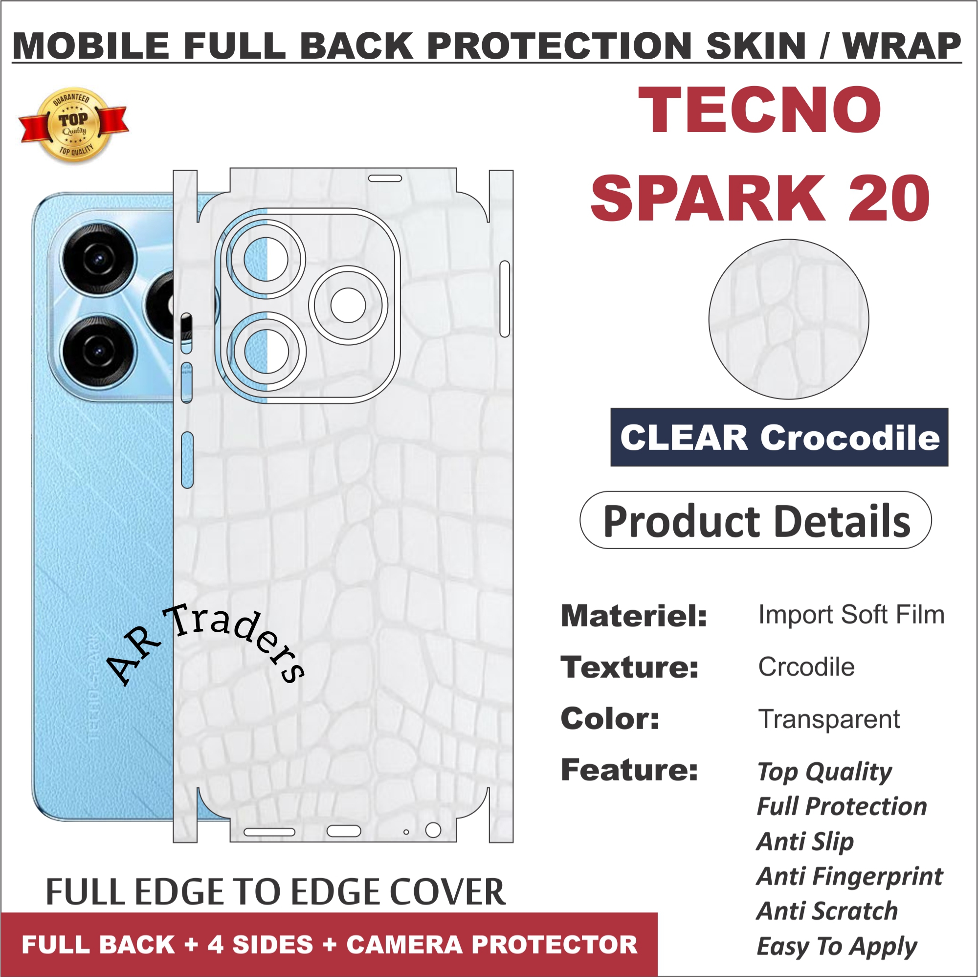 TECNO Spark 20 FULL BACK 360 premium Protection Skin Wrap Full cover ...