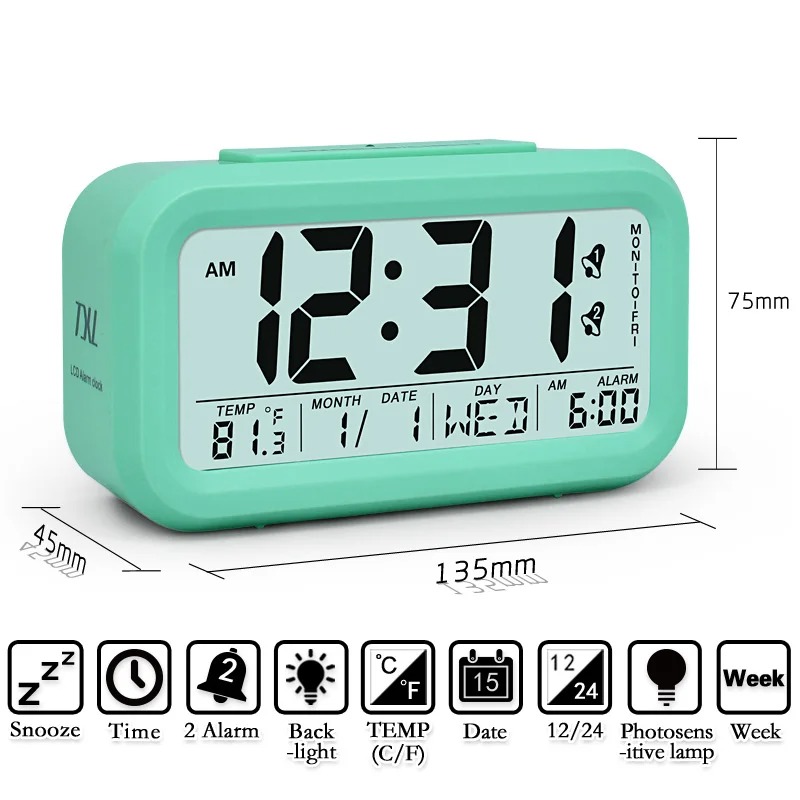 TXL Digital Alarm Clock with Auto Light Sensor / Table Night Clock ...