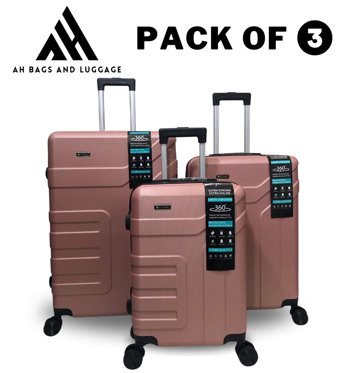 ABS 3-Piece Trolly suitcase Set (20/24/28) ABS Hardside Spinner 4 Wheel ...