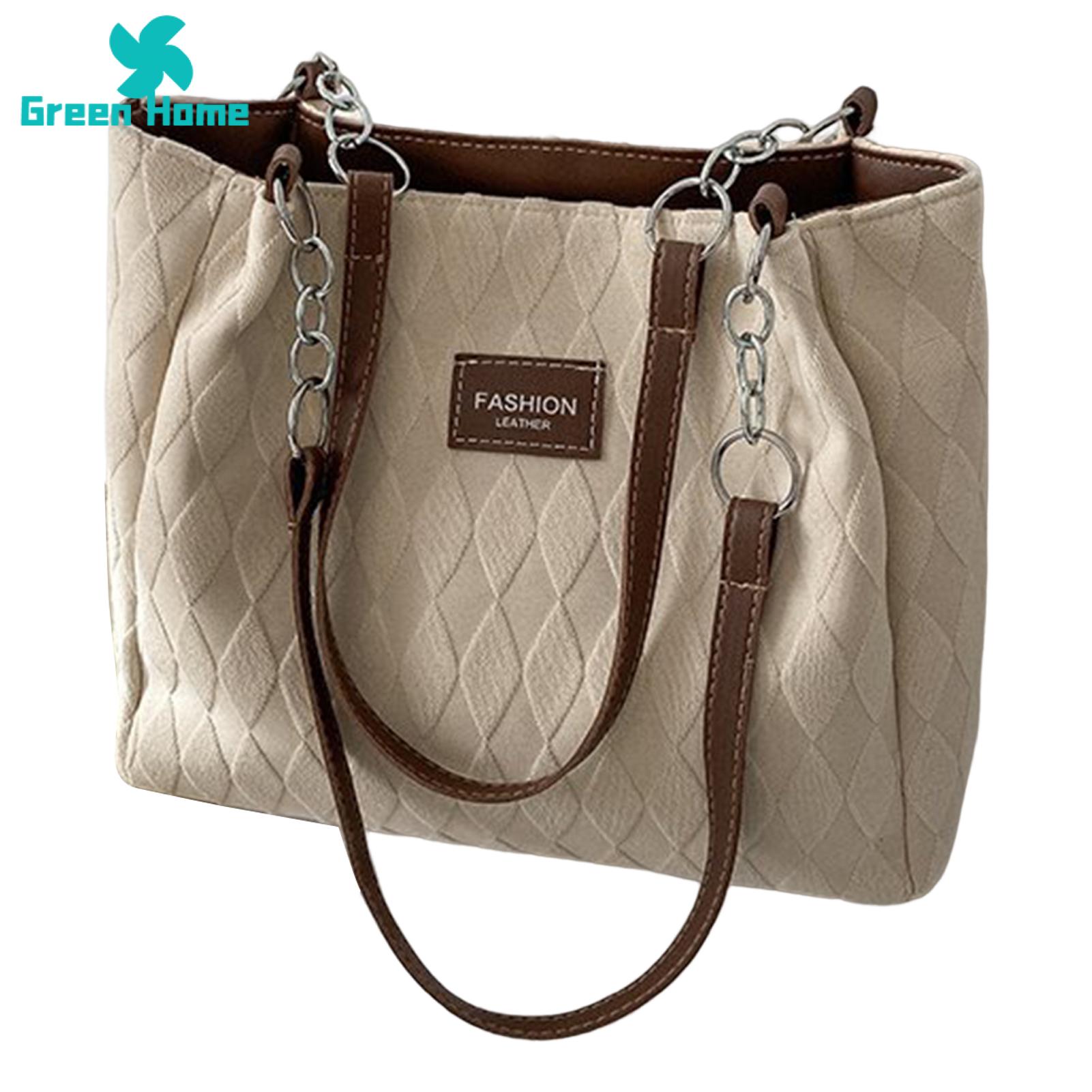 Green Home Tote Bag Soft Texture Aesthetic Solid Color Ladies Shoulder ...