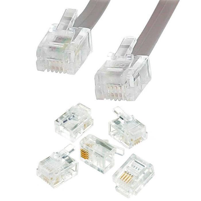 4 Pin RJ11 6P4C Modular Telephone Phone Connector Internet Cable Connector Telephone Plug 4 Pin ...